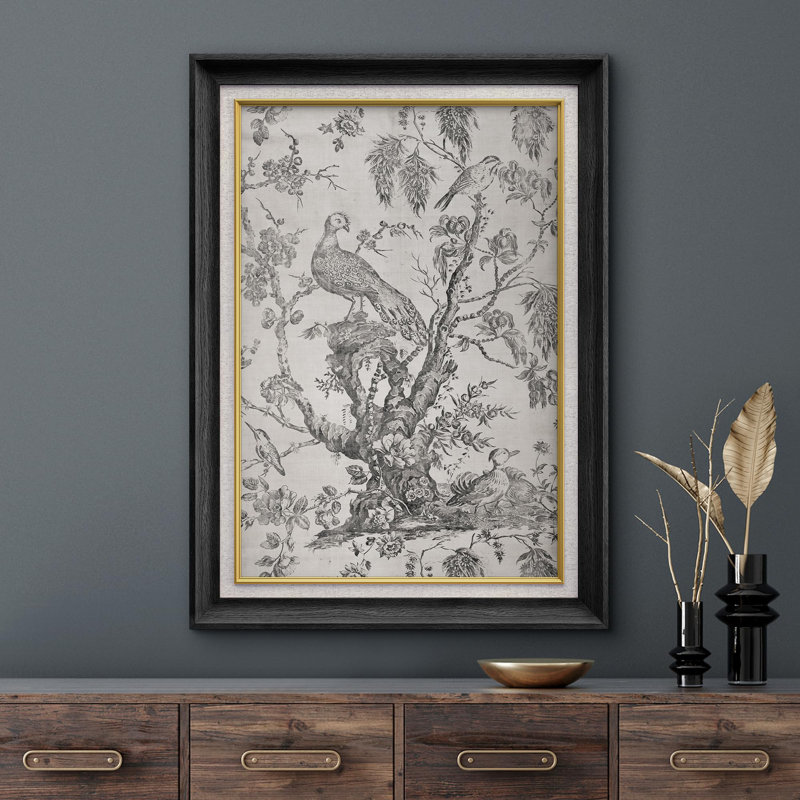 IDEA4WALL Premium Framed Wall Art Bird In Forest Tree Duotone Sketch Nature Wilderness ...